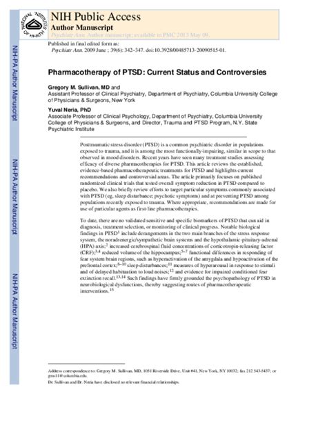 Pdf Pharmacotherapy Of Ptsd Current Status And Controversies