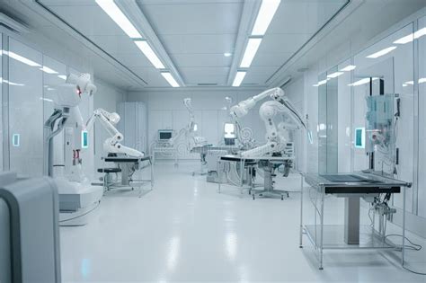 Cleanroom With Robotic Arms And Hands Performing Delicate Medical