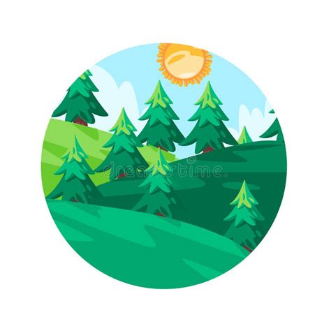 Pine Forest Tree Natural Landscape Illustration Round Circle Icon Logo