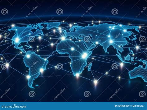 Global Network Connection Futuristic World Map High Quality Image Stock Illustration