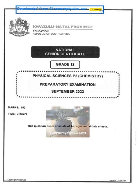 Physical Science Grade 12 Sept 2022 P2 And Memo Pdf