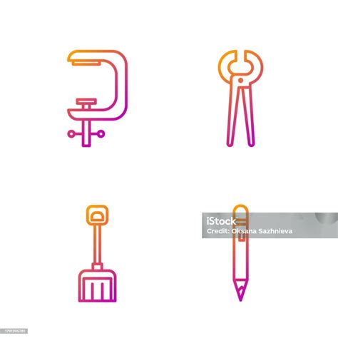 지우개 눈 삽 클램프 및 나사 도구 집게와 펜치가 있는 선 연필을 설정합니다 그라데이션 색상 아이콘 벡터 갈고리 발톱에 대한 스톡 벡터 아트 및 기타 이미지 Istock