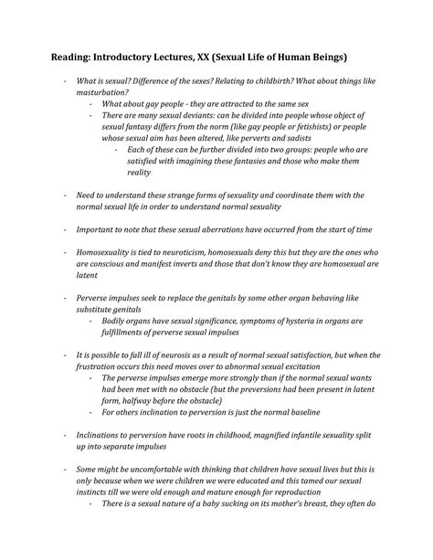 Class 10 Notes Sexual Life Of Human Beings Freud Reading Introductory Lectures XX Sexual