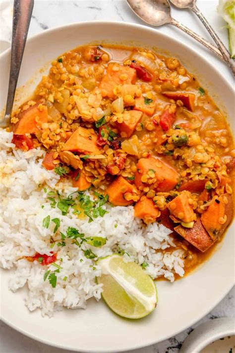 Coconut Sweet Potato Red Lentil Curry Vegan