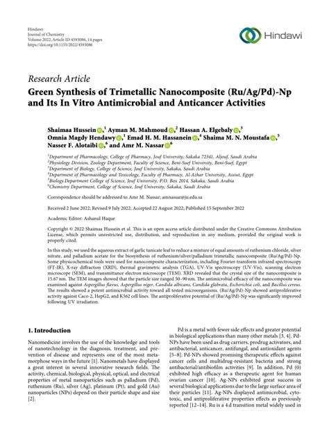 Pdf Green Synthesis Of Trimetallic Nanocomposite Ruagpd Np And Its In Vitro Antimicrobial
