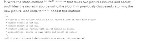 Solved Write The Static Method Hidesacture That Takes Two Chegg