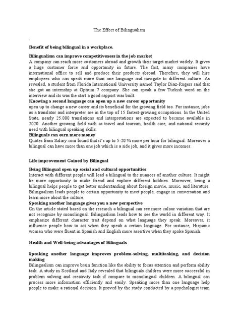 The Effect Of Bilingualism Pdf Multilingualism Psychology