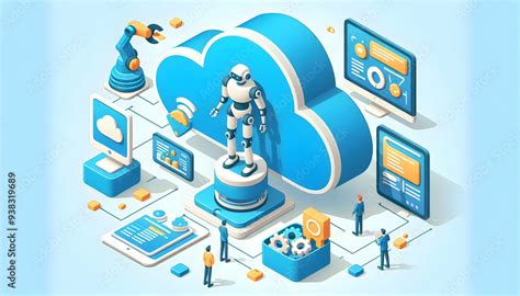 3d Flat Icon As Cloud Computing Automation With Robotic Process Automation Rpa Symbols Concept
