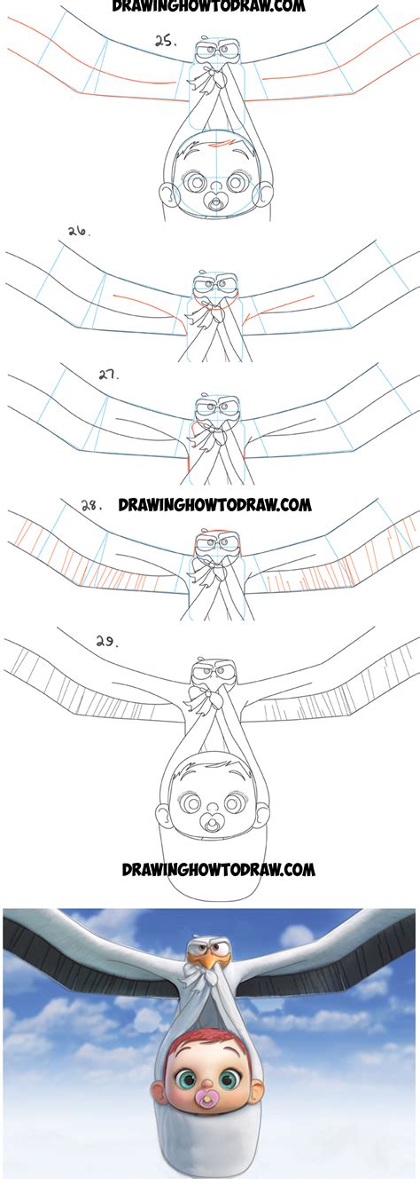 How To Draw The Baby And The Stork Junior From Storks The Movie Easy Step By Step Drawing