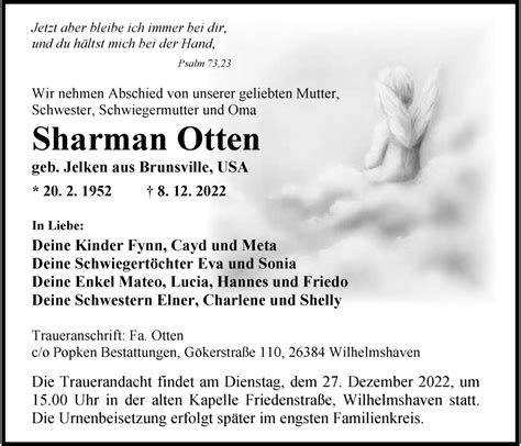 Traueranzeigen Von Sharman Otten Nordwest Trauerde