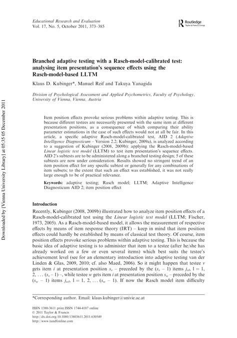 pdf branched adaptive testing with a rasch model calibrated test