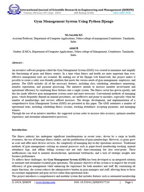 Gym Management System Using Python Django Pdf Usability Data Analysis