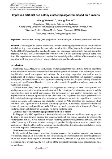 Improved Artificial Bee Colony Clustering Algorithm Based On K Means Scientificnet