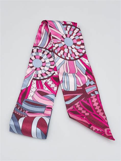 Hermes Pink Multicolor Printed Silk Twilly Yoogis Closet