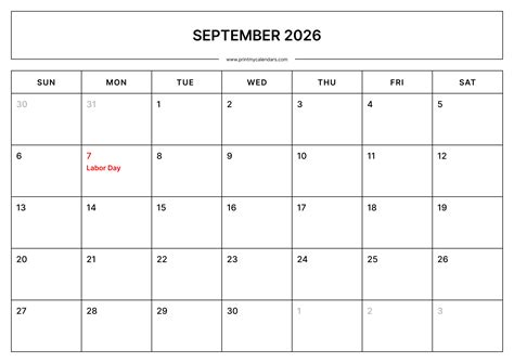 Free September Printable Calendar 2026 Pdf Blank Aesthetic Templates