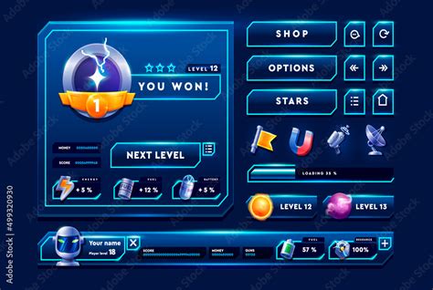 Big Set Buttons And Icon For Games App Glass Game UI Kit Space Game Icon Stock Vector Adobe