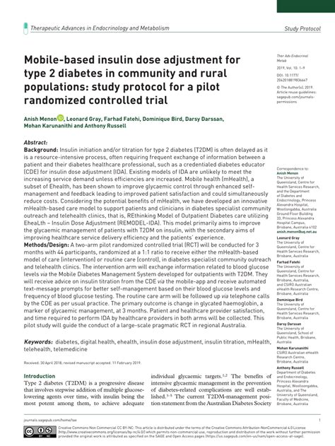 PDF Mobile Based Insulin Dose Adjustment For Type Diabetes In Community And Rural