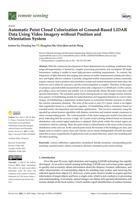 PDF Automatic Point Cloud Colorization Of Ground Based LiDAR Data Using Video Imagery Without