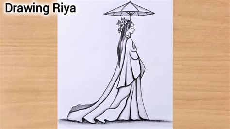 How To Draw A Japanese Girl 👘 ️ Easy Kimono Pencil Sketch Pencil