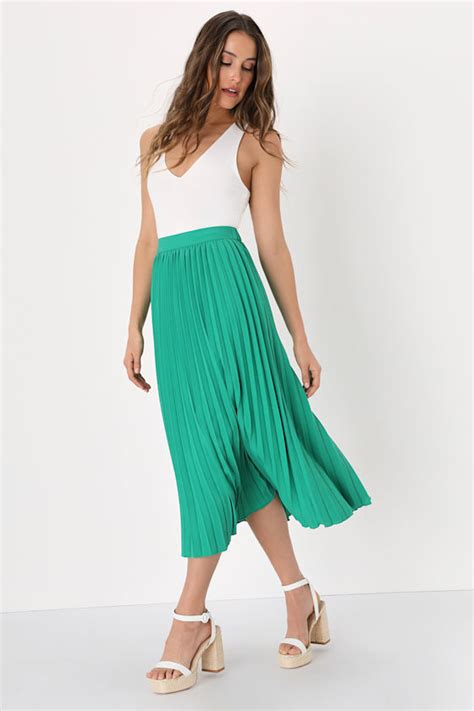 Green Midi Skirt Pleated Skirt A Line Skirt Green Skirt Lulus