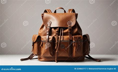 Brown Backpack On A White Background 3d Rendering Studio Shot Stock