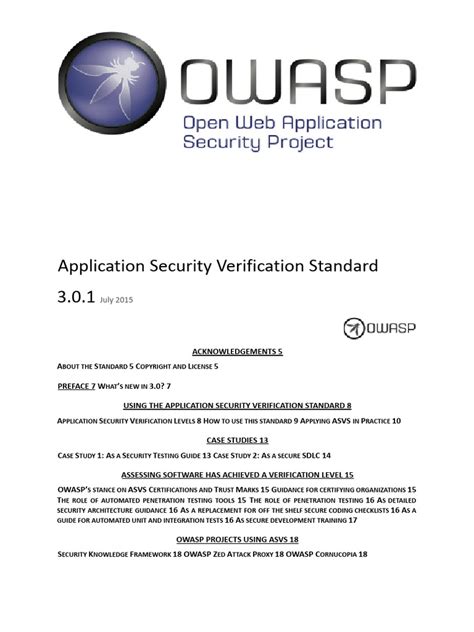 20160701103332 Owasp Application Security Verification Standard 3 0 1 Pdf Computer Security