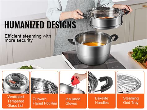 Vevor Steamer Pot 11in28cm 3 Tier Steamer Pot For Cooking With 85qt