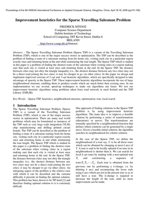 Pdf Computational Experience Of Improvement Heuristics For The Sparse Travelling Salesman Problem