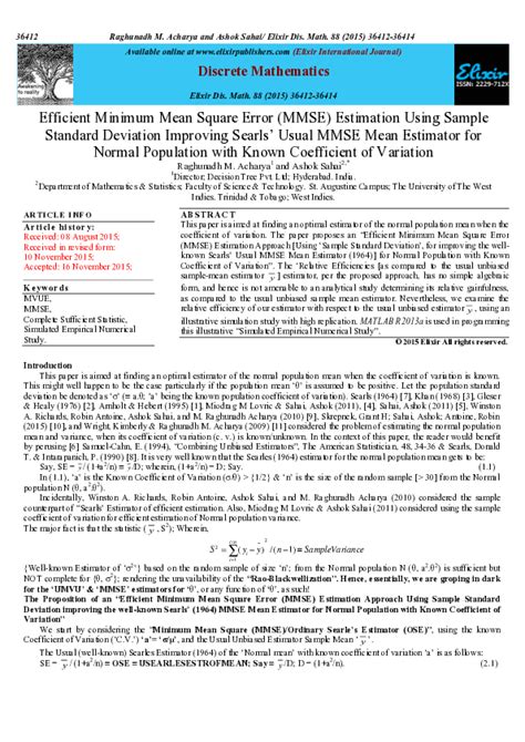 Pdf Efficient Minimum Mean Square Error Mmse Estimation Using Sample Standard Deviation