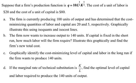 Solved 1 Suppose That A Firms Production Function Is Q