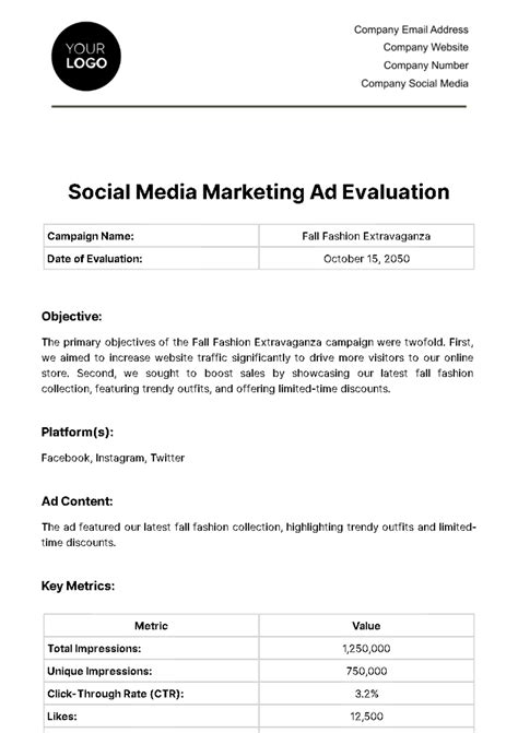 Free Social Media Marketing Ad Evaluation Template To Edit Online