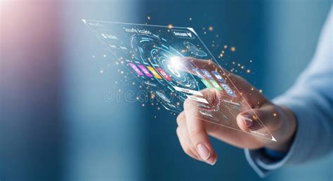 Futuristic Interface Finger Interacting With Holographic Touchscreen Display Secure Access