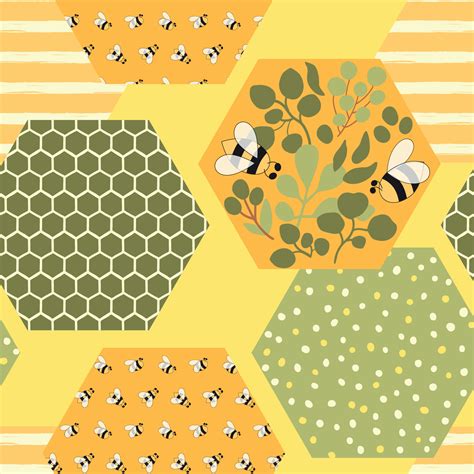Bee Honey Pattern Bee Honeycomb Seamless Pattern Beekeeping Background Cute Honeybee Vector