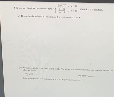 solved 2 [7 marks] consider the function