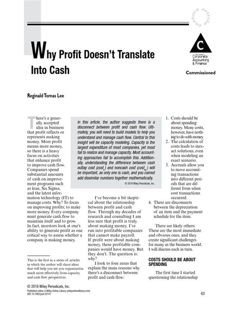 Why Profit Doesnt Translate Into Cash 2016 Pdf Cost Money