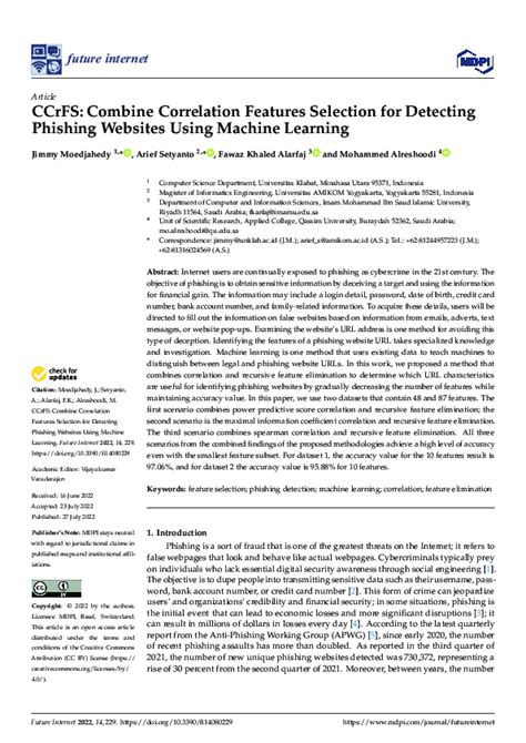 Pdf Ccrfs Combine Correlation Features Selection For Detecting Phishing Websites Using