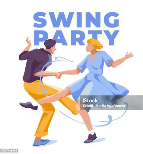 스윙 댄스 커플 복고풍 스타일의 댄스 클럽 흰색 배경에 격리 벡터 평면 그림 1950 1959 년에 대한 스톡 벡터 아트 및 기타 이미지 1950 1959 년 춤