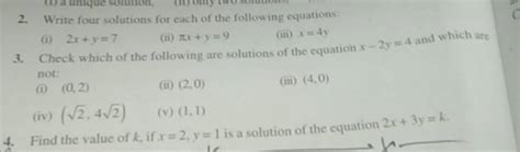 Write Four Solutions For Each Of The Following Equations Filo