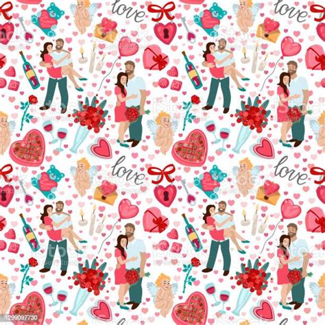 발렌타인 사랑 원활한 패턴에 커플 벡터 일러스트레이션 2월에 대한 스톡 벡터 아트 및 기타 이미지 2월 겨울 결혼식 Istock