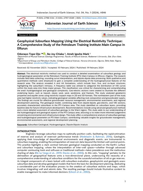 Geophysical Subsurface Mapping Using The Electrica Pdf Geology Hydrogeology