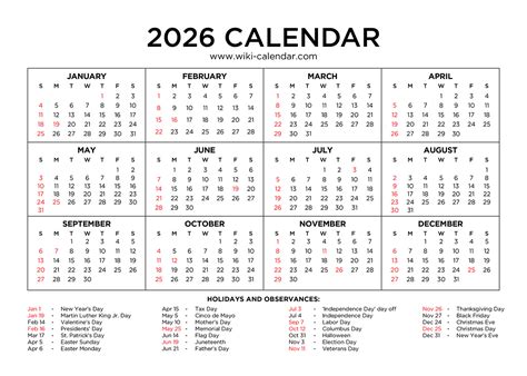 National Day Calendar 2026 Printable Free