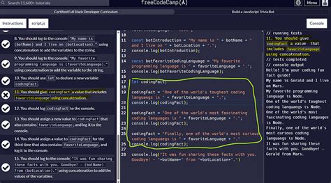 Build A Javascript Trivia Bot Test 11 Not Going Through Javascript The Freecodecamp Forum