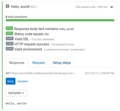 Viewing Test Results Assertible