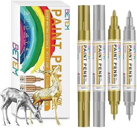 Betem 4 Count Dual Tip Oil Based White Black Paint Markers