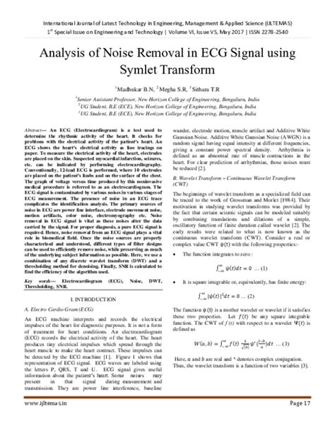 Pdf Analysis Of Noise Removal In Ecg Signal Using Symlet Transform