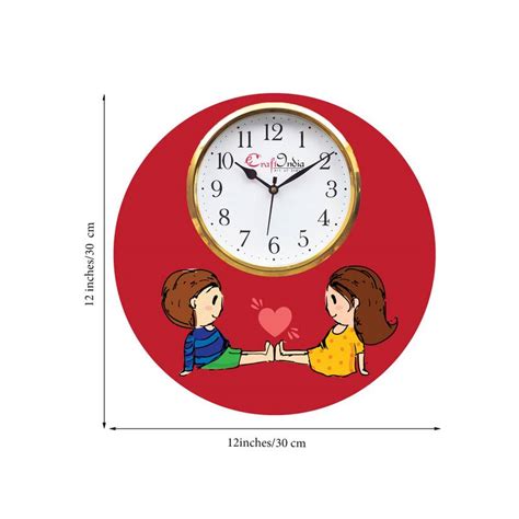 Brother Sister Theme Wooden Colorful Round Wall Clock Ecraftindia