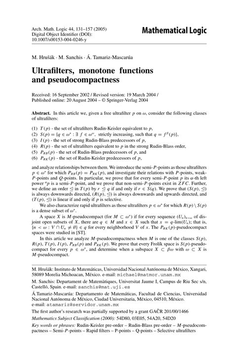 Pdf Ultrafilters Monotone Functions And Pseudocompactness
