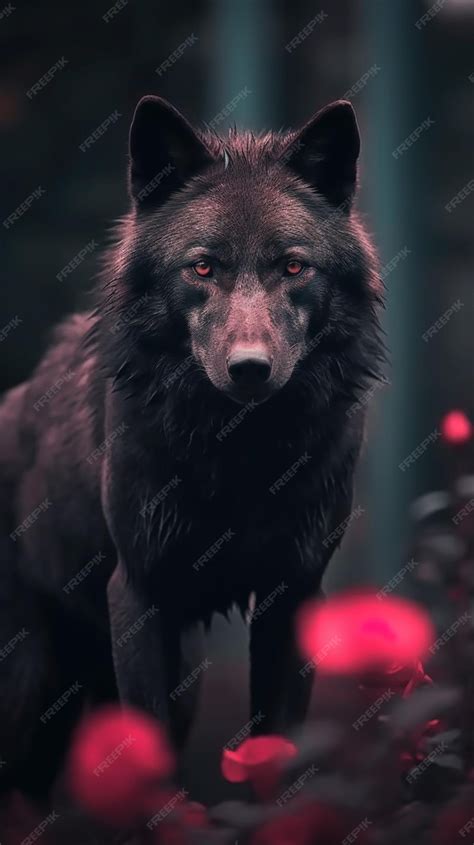 Premium Ai Image A Black Wolf With Red Eyes And A Red Light On The Face