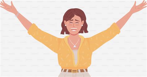 손을 들고 있는 즐거운 여자는 세미 플랫 컬러 벡터 캐릭터를 들고 있다 편집 가능한 그림입니다 흰색에 전신 사람 웹 그래픽 디자인 및 애니메이션을 위한 자유 간단한