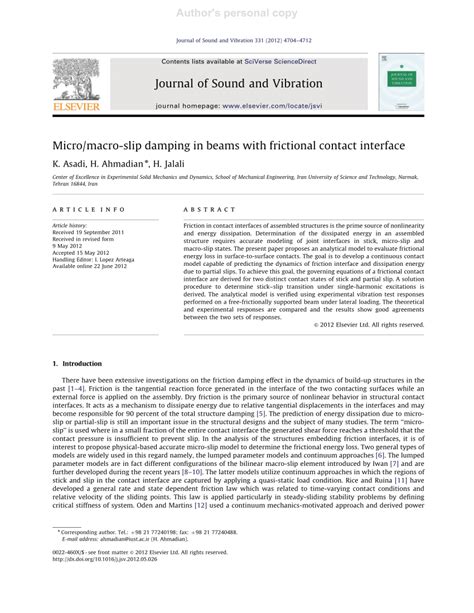 Pdf Micromacro Slip Damping In Beams With Frictional Contact Interface